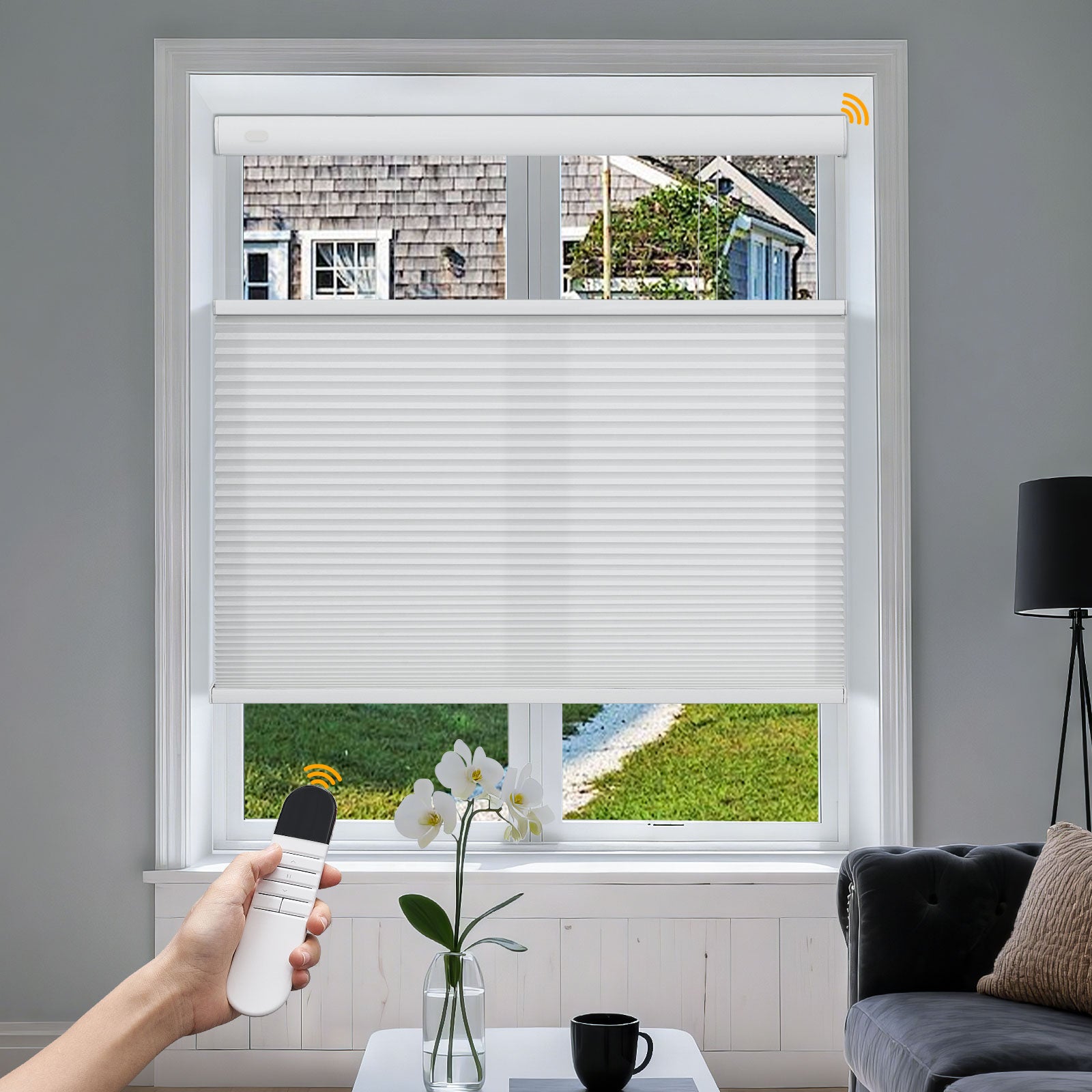 No Drill Motorized Top Down Bottom Up Cellular Shades | Keego Blinds