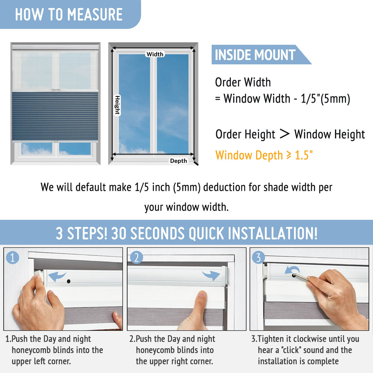 No-Drill Day & Night Honeycomb Cellular Shades | Keego Blinds