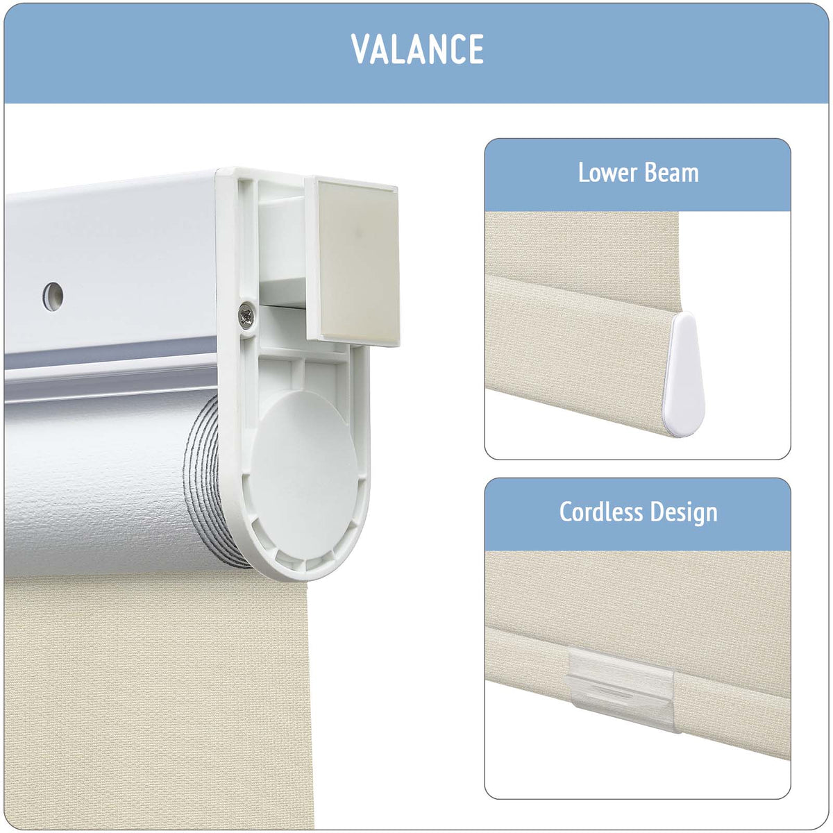 No Drill Roller Shades Cordless Wrapped Bottom Rail | Keego Blinds